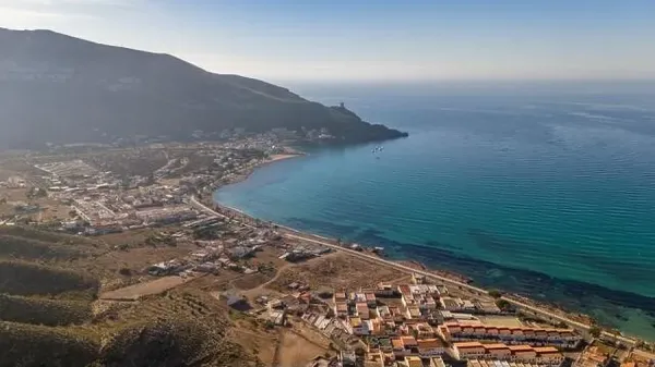 Aerial drone photo of the coastal town named La Azohia in