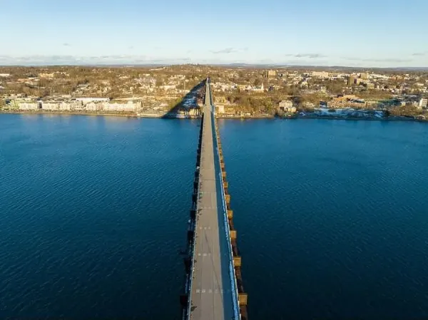 Aerial photo of a walkway bridge near Poughkeepsie NY over