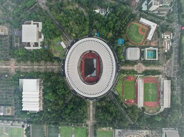 Aerial view of the Beautiful scenery of Senayan Stadium