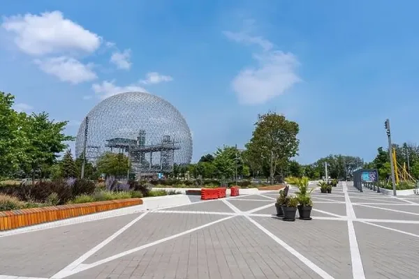 Aerial view of Montreal Biosphere in summer sunny day