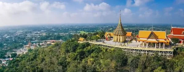 Aerial view of Wat Sangkat Rattana Khiri temple in Uthai