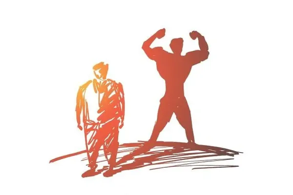 Hand drawn fat man with strong body shadow behind Fat man
