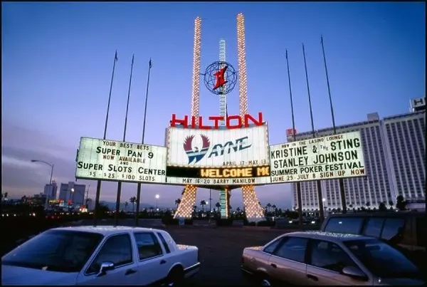 Marquee sign at the Hilton Las Vegas Hotel promoting