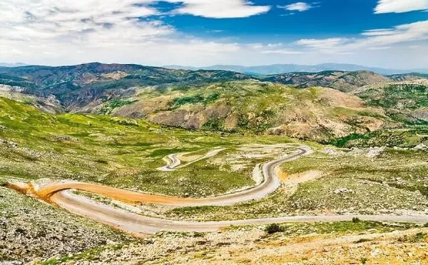 Road to Nemrut Dagi in the mountains of Turkey Aerial view