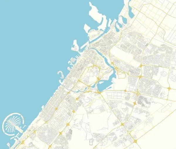 Vector city map of Dubai in bsoft colors Vector map of